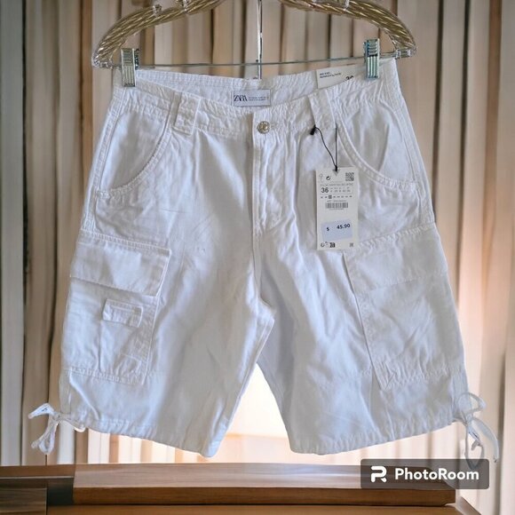 Zara | Shorts | Zara Loose Fit White Short Bermuda Lenght Mid Rise Rn ...